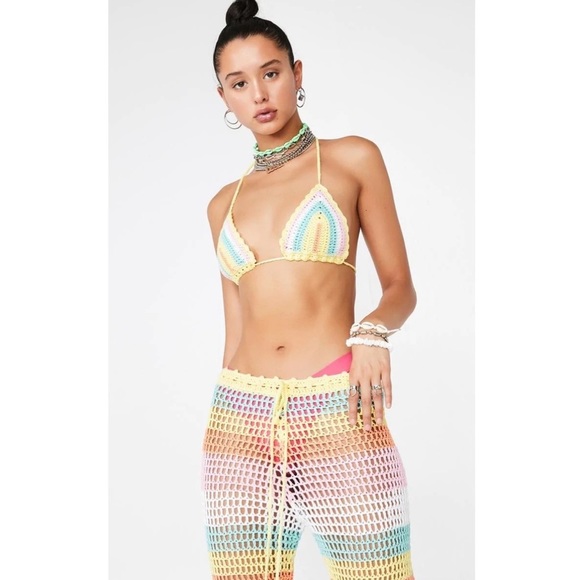 Hot & Delicious | Pants & Jumpsuits | Dolls Kill Rainbow Crochet Outfit New Rave Festival Beach ...